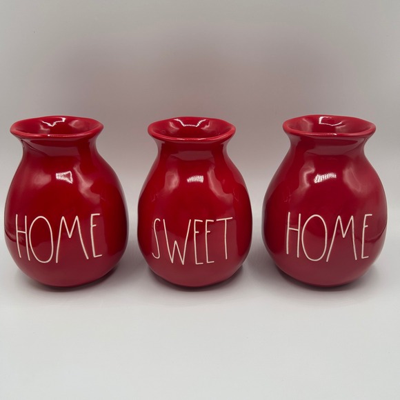 Rae Dunn | Accents | 3 Pc Rae Dunn Home Sweet Home Red Ceramic Bud ...